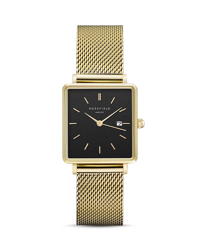 Rosefield The Boxy Gold-Tone Black Watch, 26mm x 28mm | Bloomingdale's