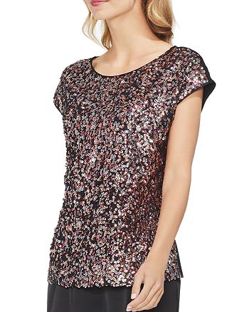 VINCE CAMUTO Multicolored Sequin-Front Top | Bloomingdale's