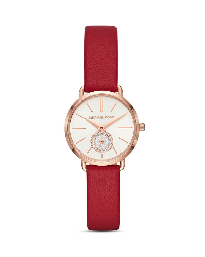 Michael Kors Petite Portia Red Leather Strap Watch, 28mm | Bloomingdale's
