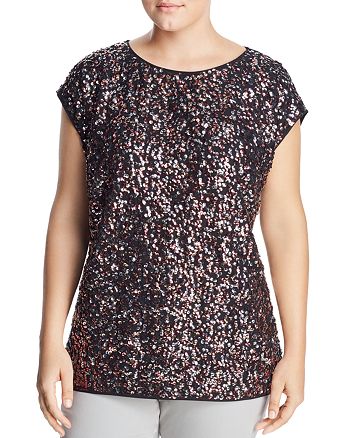 VINCE CAMUTO Plus Sequined-Front Top | Bloomingdale's