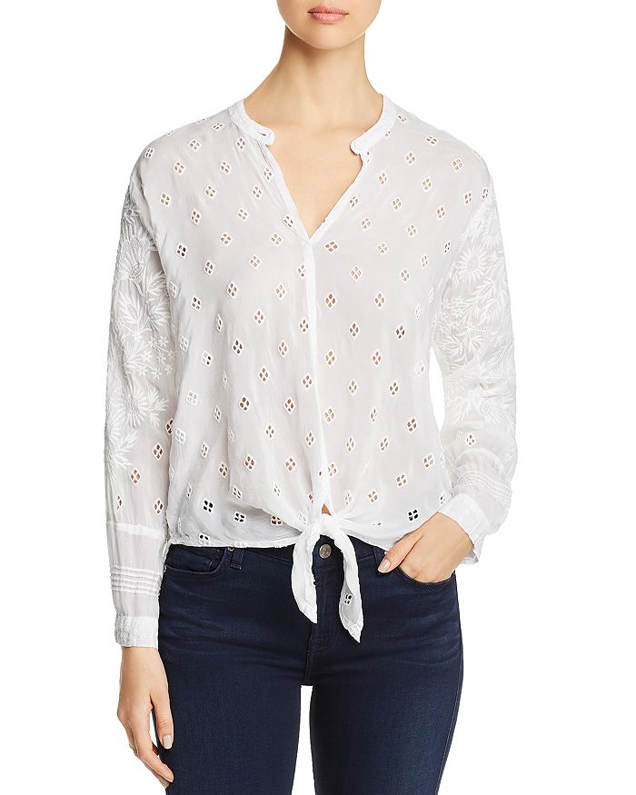 Johnny Was Hunter Embroidered Tie Front Top | Bloomingdale's