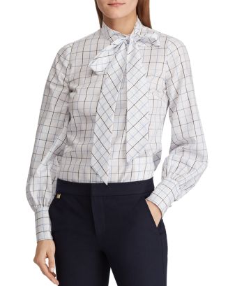 Ralph Lauren Tie-Neck Tattersall Check Shirt | Bloomingdale's