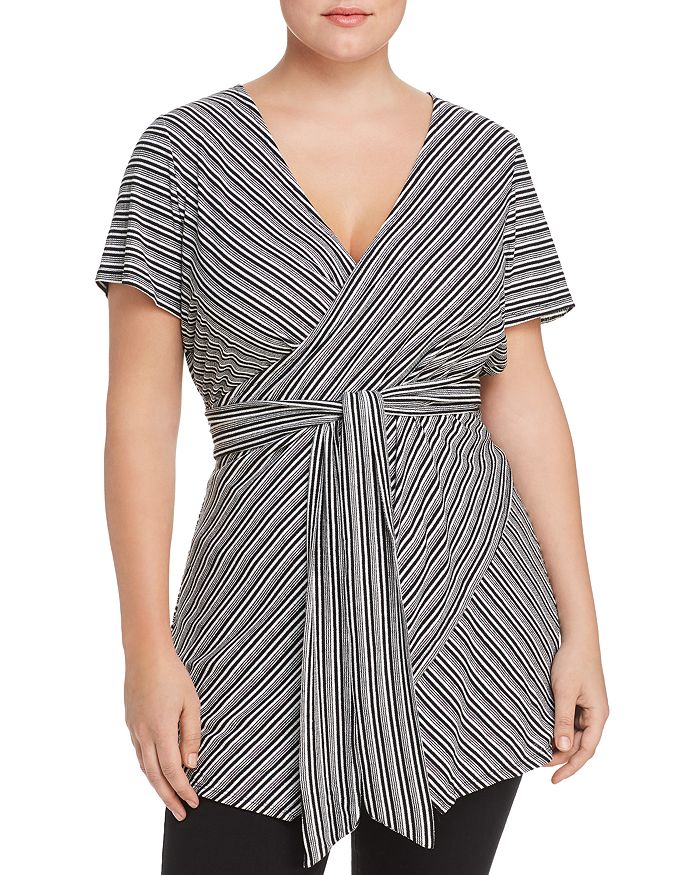 Seven7 Jeans Plus Striped Faux-Wrap Top | Bloomingdale's