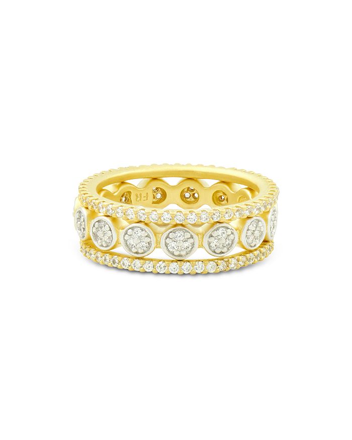 Freida Rothman Fleur Bloom Empire Stackable Rings in 14K Gold-Plated & Rhodium-Plated Sterling ...
