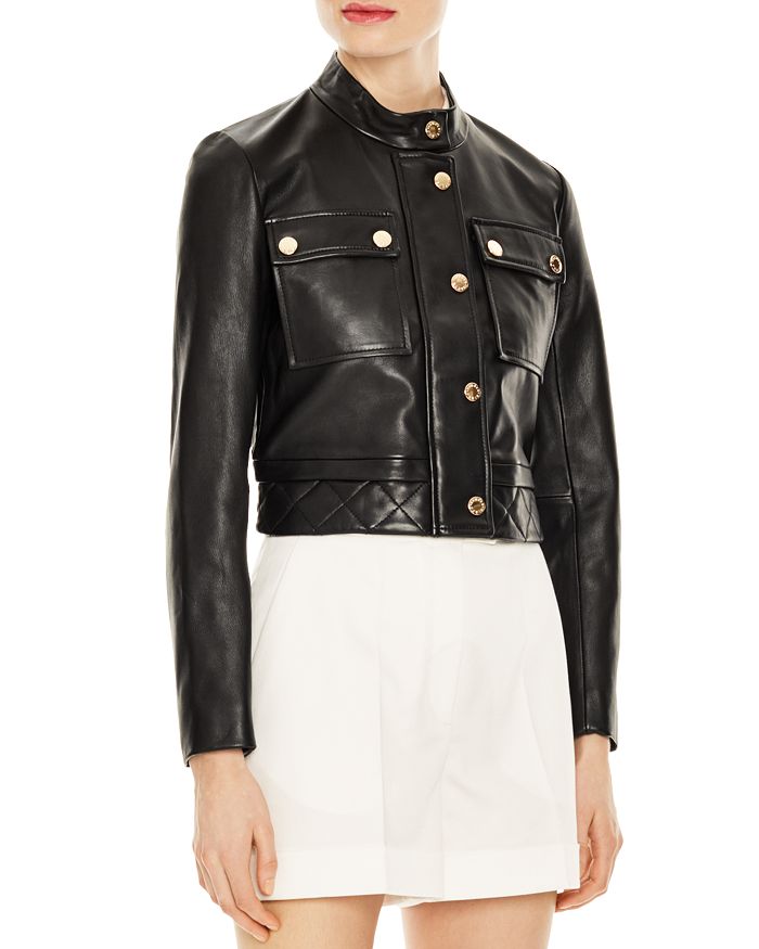 Sandro Teodor Cropped Leather Jacket | Bloomingdale's