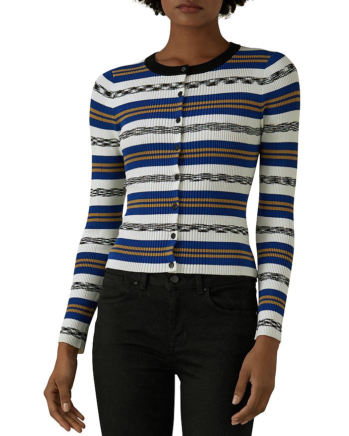 KAREN MILLEN Striped Snap-Front Cardigan | Bloomingdale's