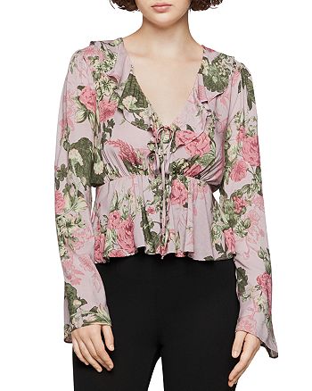 BCBGeneration Ruffled Rose Print Top | Bloomingdale's