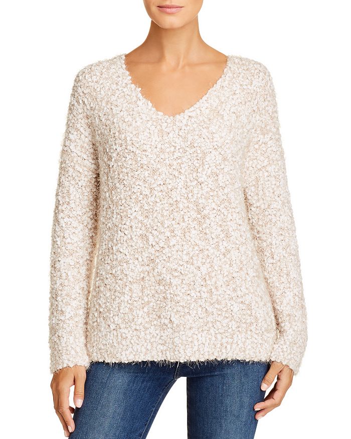 Cupio V-Neck Popcorn-Stitch Sweater | Bloomingdale's