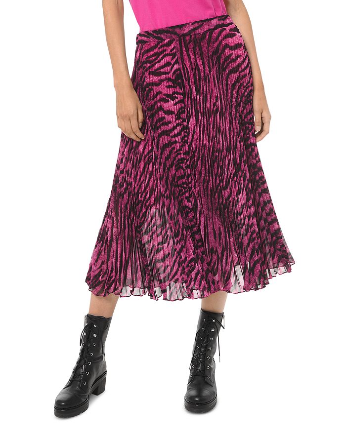 MICHAEL Michael Kors Pleated Tiger Print Georgette Skirt | Bloomingdale's