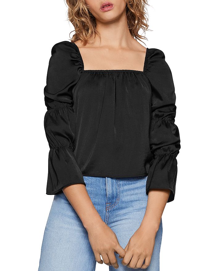 BCBGeneration Puff-Sleeve Satin Top | Bloomingdale's