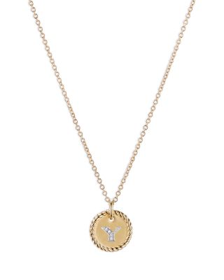 David Yurman Y Initial Charm Necklace with Diamonds in 18K Gold, 16-18 ...