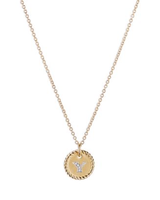David Yurman Y Initial Charm Necklace with Diamonds in 18K Gold, 16-18 ...