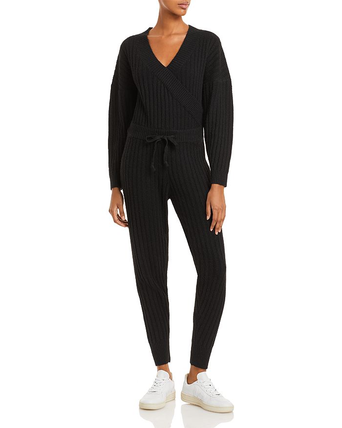 AQUA Ribbed Crossover V-Neck Jumpsuit - 100% Exclusive | Bloomingdale's