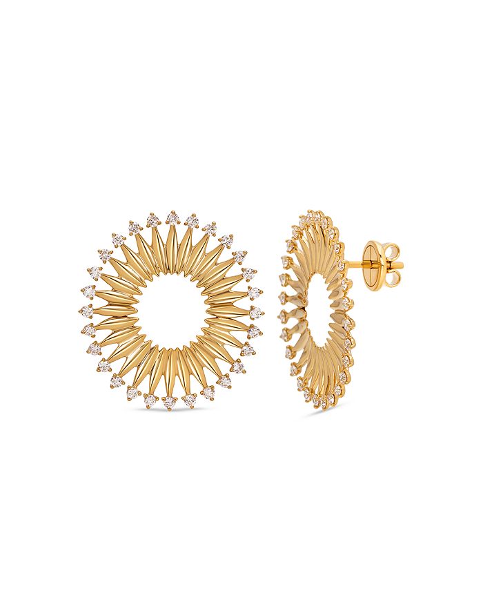 HUEB 18K Yellow Gold Tribal Diamond Ray Circle Stud Earrings ...