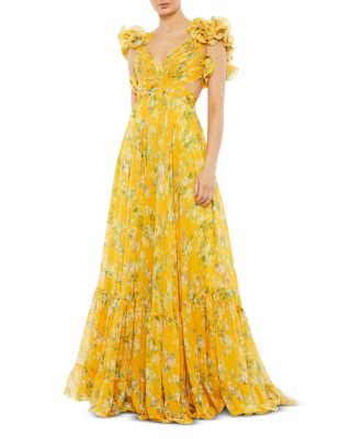 Click here for Mac Duggal Womens Ruffle Tiered Floral Cut-Out Chi... prices