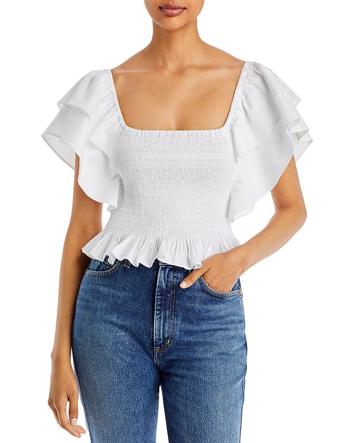 Ramy Brook Yolanda Smocked Flutter Sleeve Top | Bloomingdale's