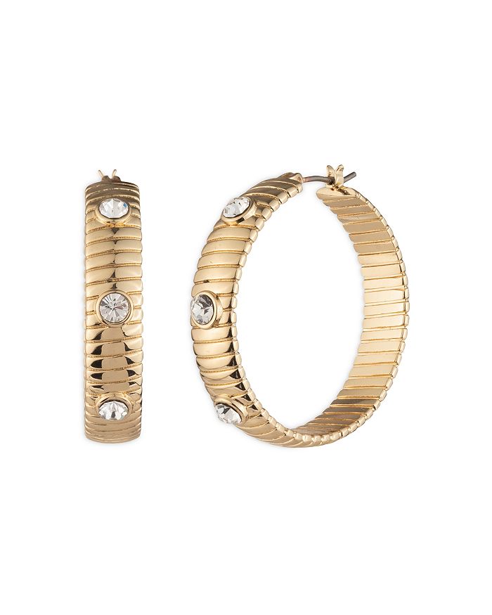 Ralph Lauren Crystal Studded Omega Hoop Earrings in Gold Tone ...