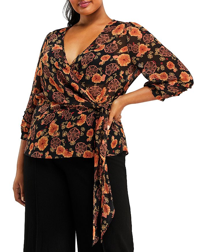 Estelle Plus Golden Blooms Floral Print Top | Bloomingdale's