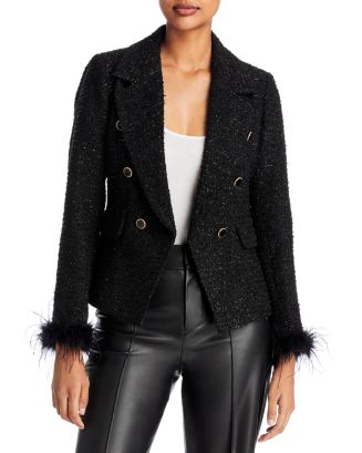 AQUA Metallic Tweed Feather Trim Blazer - 100% Exclusive | Bloomingdale's
