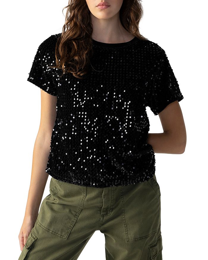 Sanctuary High Shine Short Sleeve Sequin Tee | Bloomingdale's