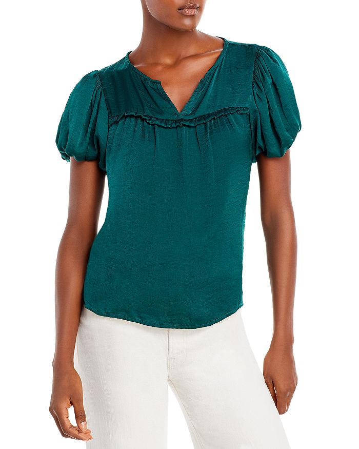 AQUA Split Neck Puff Sleeve Top - 100% Exclusive | Bloomingdale's