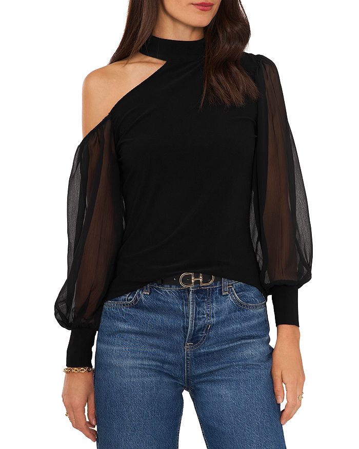 VINCE CAMUTO Mock Neck Cut Out Shoulder Top | Bloomingdale's