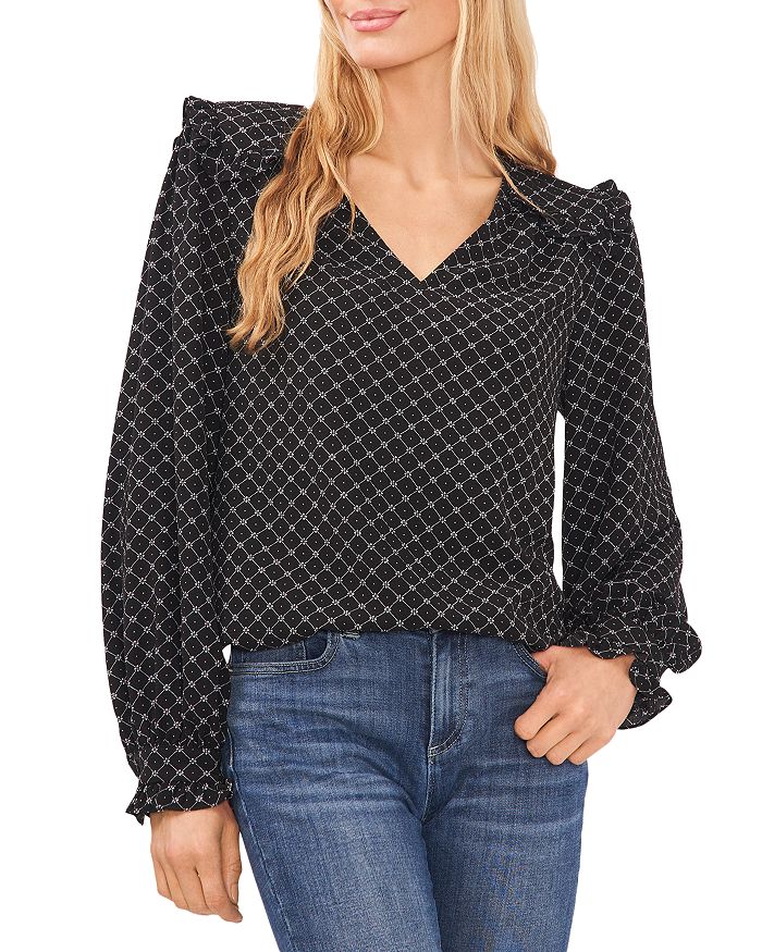 CeCe Printed Ruffle Trim Top | Bloomingdale's