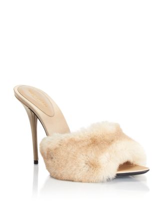 Saint Laurent Women's LA 16 Pointed Toe Fuzzy High Heel Sandals ...