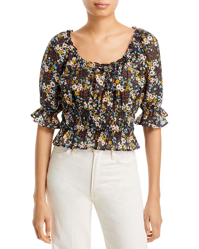 MOTHER The Dollface Cotton Floral Smocked Top | Bloomingdale's