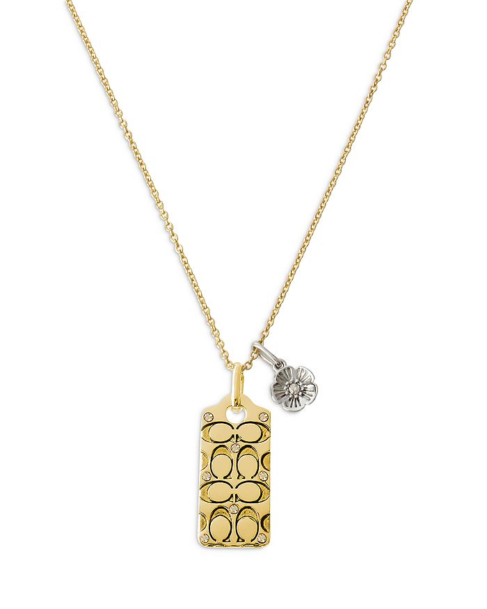 COACH Quilted Logo Tag Pendant Necklace, 16" | Bloomingdale's