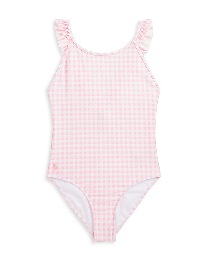 Ralph Lauren Girls' Gingham Ruffled One Piece Swimsuit - Little Kid ...