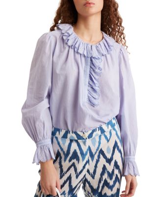 Gerard Darel Charline Ruffled Embroidered Blouse In Blue | ModeSens