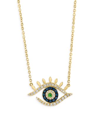 Bloomingdale s Fine Collection White Blue Diamond Evil Eye Pendant Necklace in 14K Yellow Gold 18 Exclusive Bloomingdale s