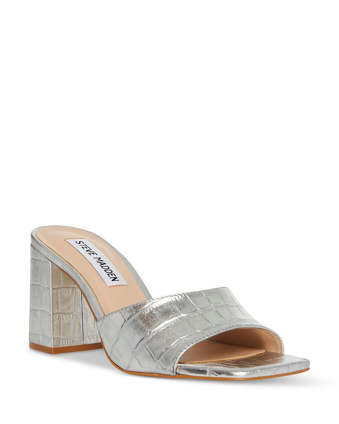 Steve Madden Womens Alaya Slip On Square Toe High Heel Sandals