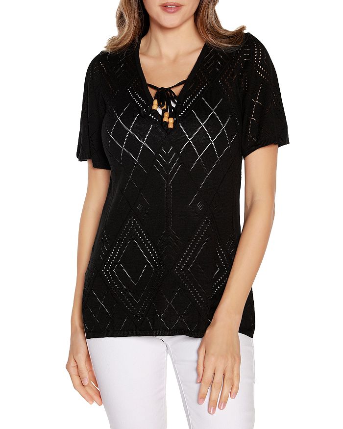 Belldini Diamond Pointelle Tie Neck Tunic | Bloomingdale's