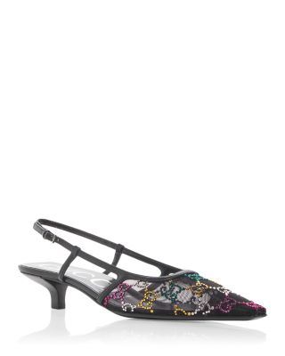Gucci Women's GG Embellished Slingback Kitten Heel Pumps | Bloomingdale's