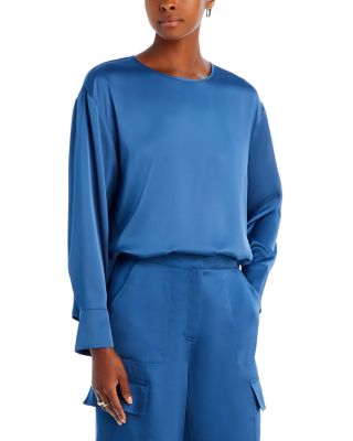 AQUA Round Neck Drop Shoulder Top - 100% Exclusive | Bloomingdale's