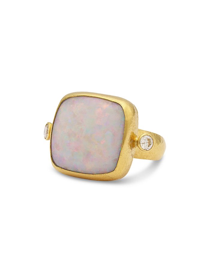 Gurhan 24K Yellow Gold Rune Australian Opal & Diamond Statement Ring ...