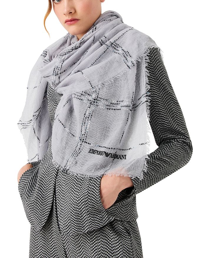Emporio Armani Wool Blend Sequin Embellished Check Scarf | Bloomingdale's