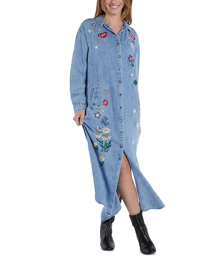 Billy T Embroidered Denim Maxi Shirt Dress | Bloomingdale's