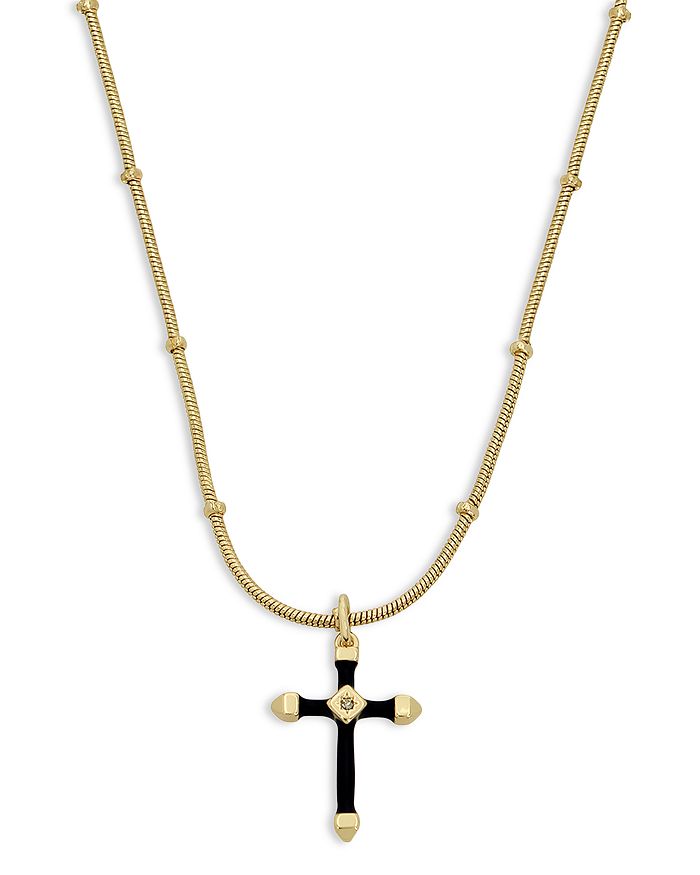 ALLSAINTS Pavé & Jet Cross Pendant Necklace, 17"-19" | Bloomingdale's