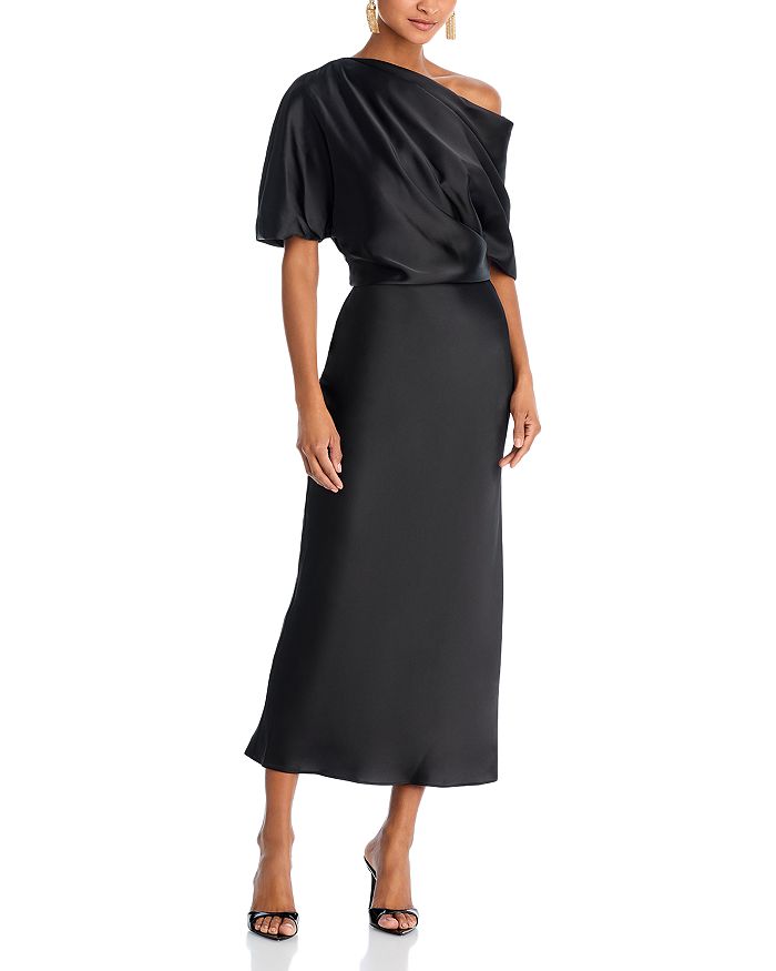 Amsale Satin Draped One Shoulder Midi Dress | Bloomingdale's