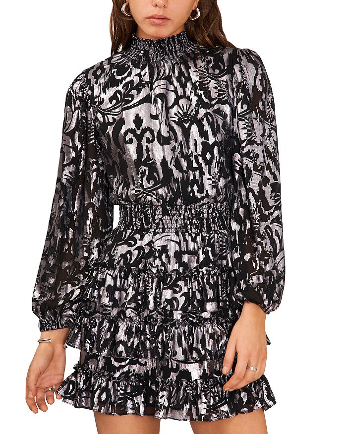 1.STATE Metallic Smocked Ruffle Mini Dress | Bloomingdale's
