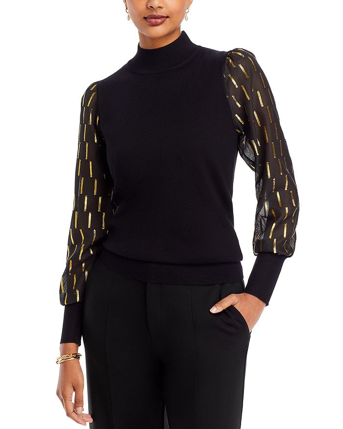 T Tahari Printed Blouson Sleeve Mock Neck Sweater | Bloomingdale's