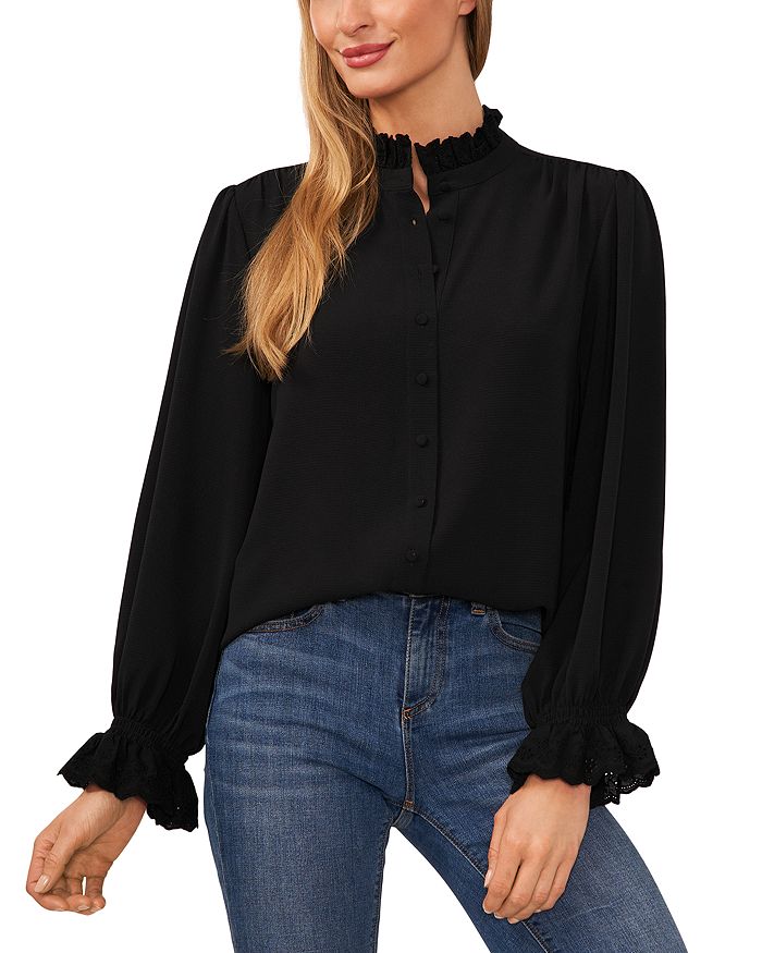 CeCe Eyelet Ruffle Trim Blouse | Bloomingdale's