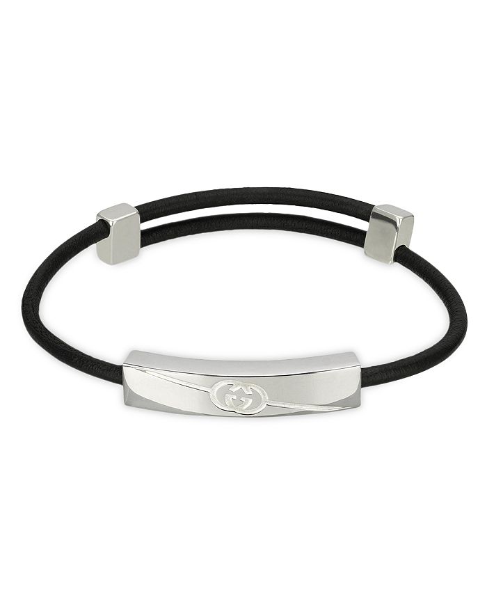 Gucci Sterling Silver & Leather Diagonal Interlocking G Bracelet ...