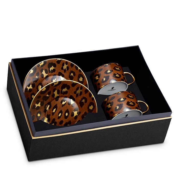 L'Objet Leopard Tea Cup & Saucer Service for 2 | Bloomingdale's