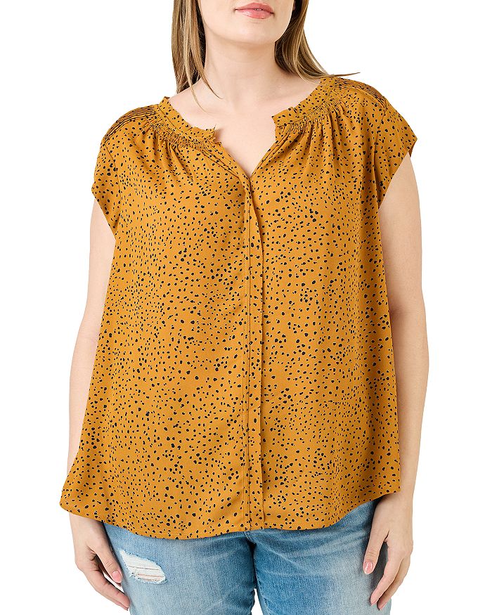 Daniel Rainn Plus Smocked Split Neck Top | Bloomingdale's