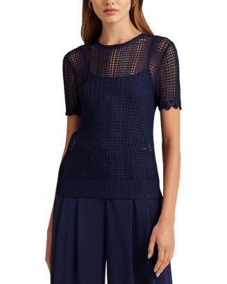 Ralph Lauren Pointelle Knit Short Sleeve Sweater | Bloomingdale's