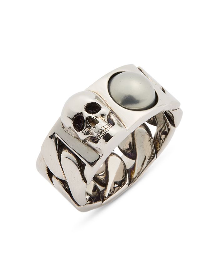 Alexander McQUEEN Skull & Faux Pearl Chain Ring | Bloomingdale's